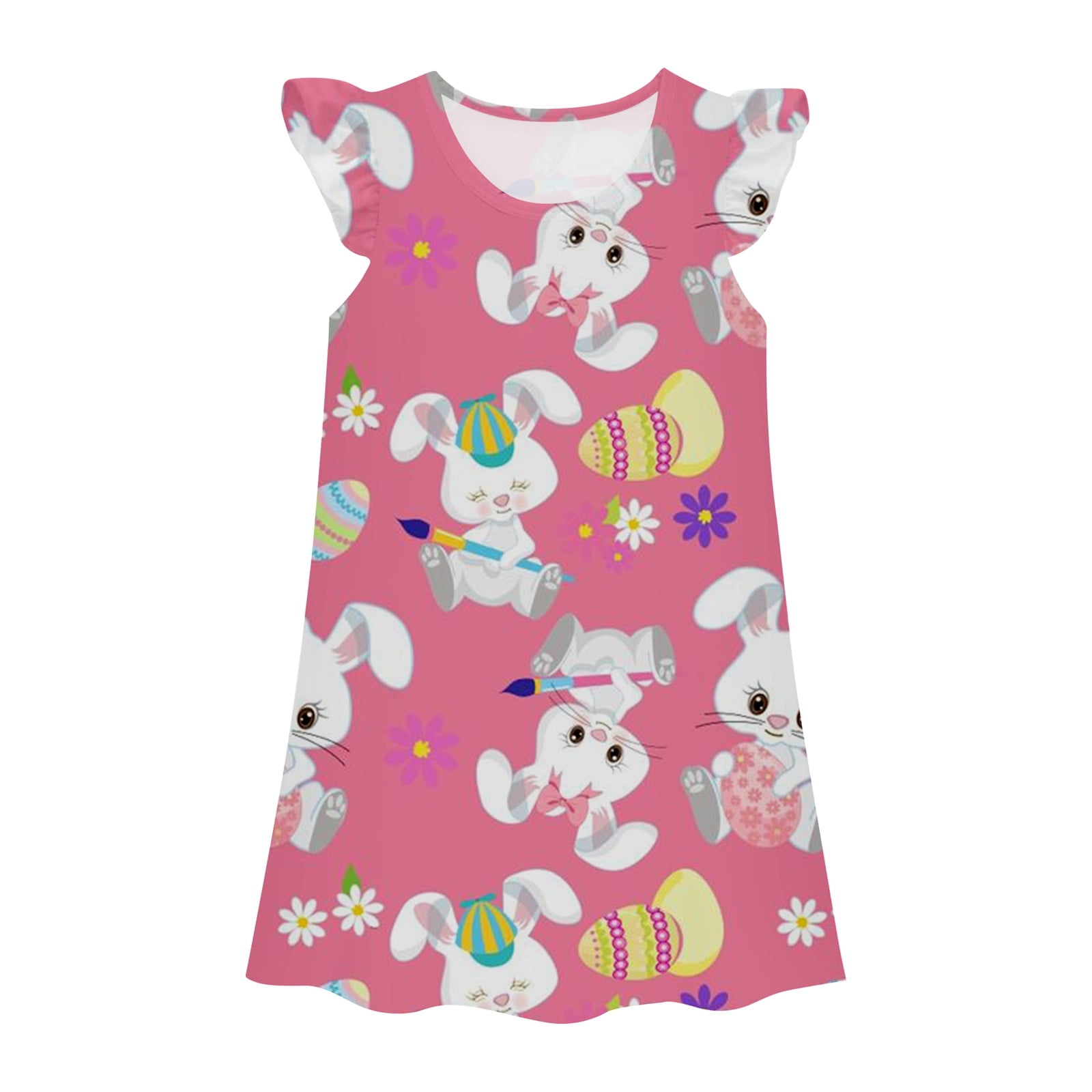 Girls Pajamas Dress Easter Nightgown Bunny & Egg 3D Printed Flutter ...