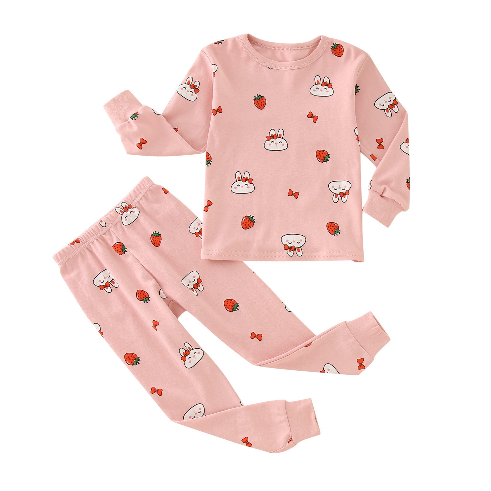 Girls Pajamas Kids Cartoon Bunny Print Cotton Long Sleeve Tops Pants ...