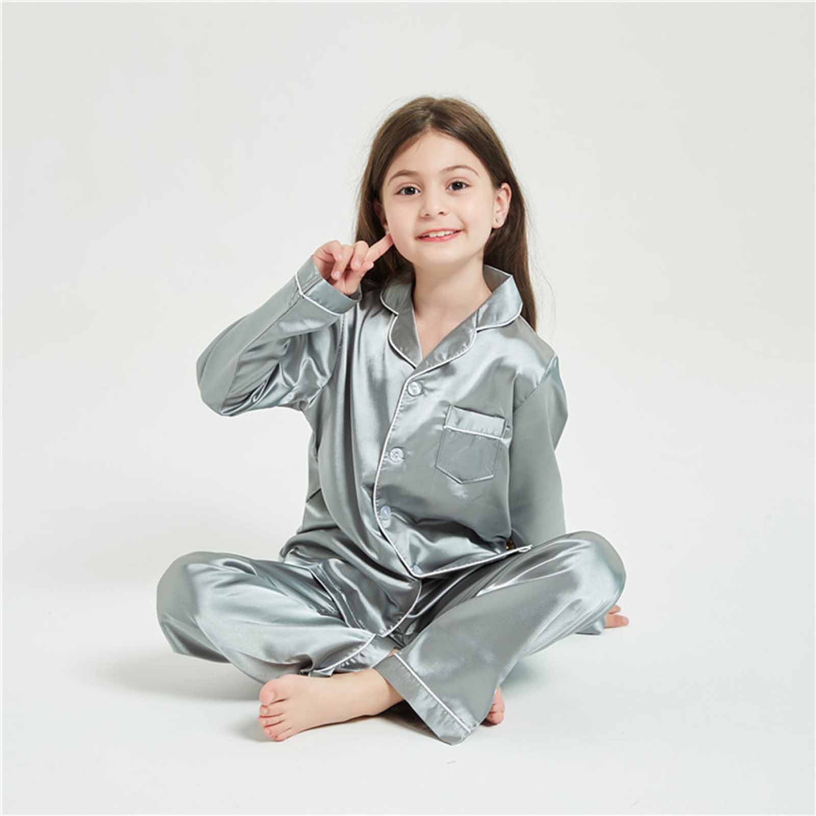 Girls Pajamas Set Kids Girl Boy Satin Pajamas Set Button Down Sleep ...