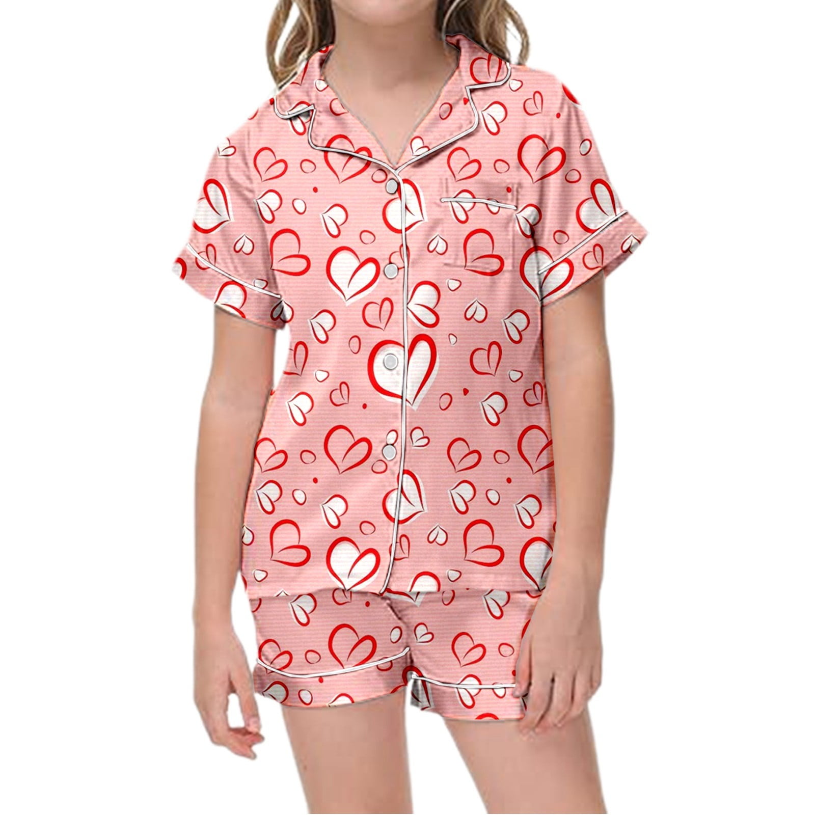 Girls Pajamas Set Valentines Pajamas Sweetheart Print 2 Piece Short ...
