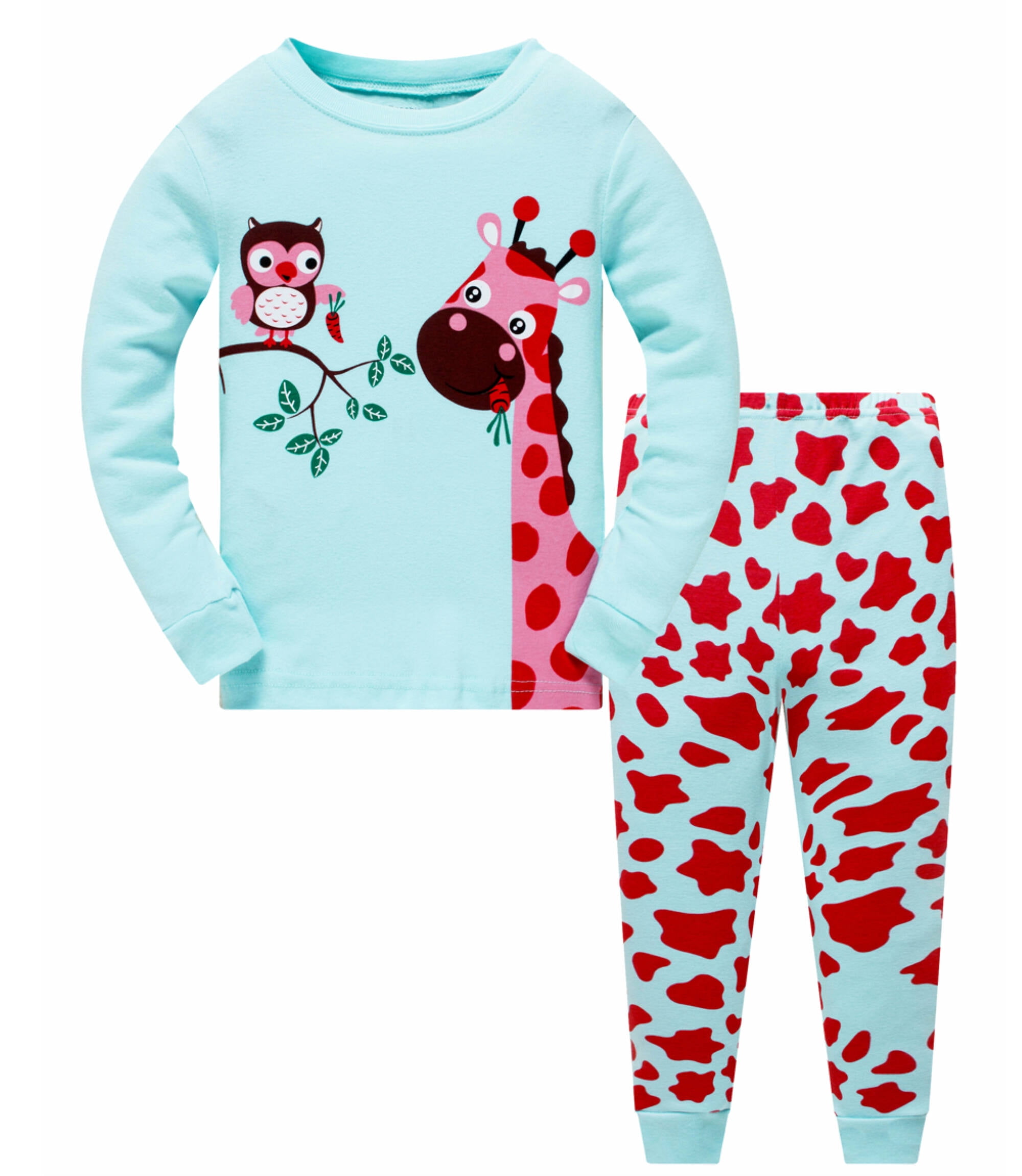 Girls Pajamas Sets Long Sleeve Giraffe Rainbow Pajamas 100% Cotton Kids ...