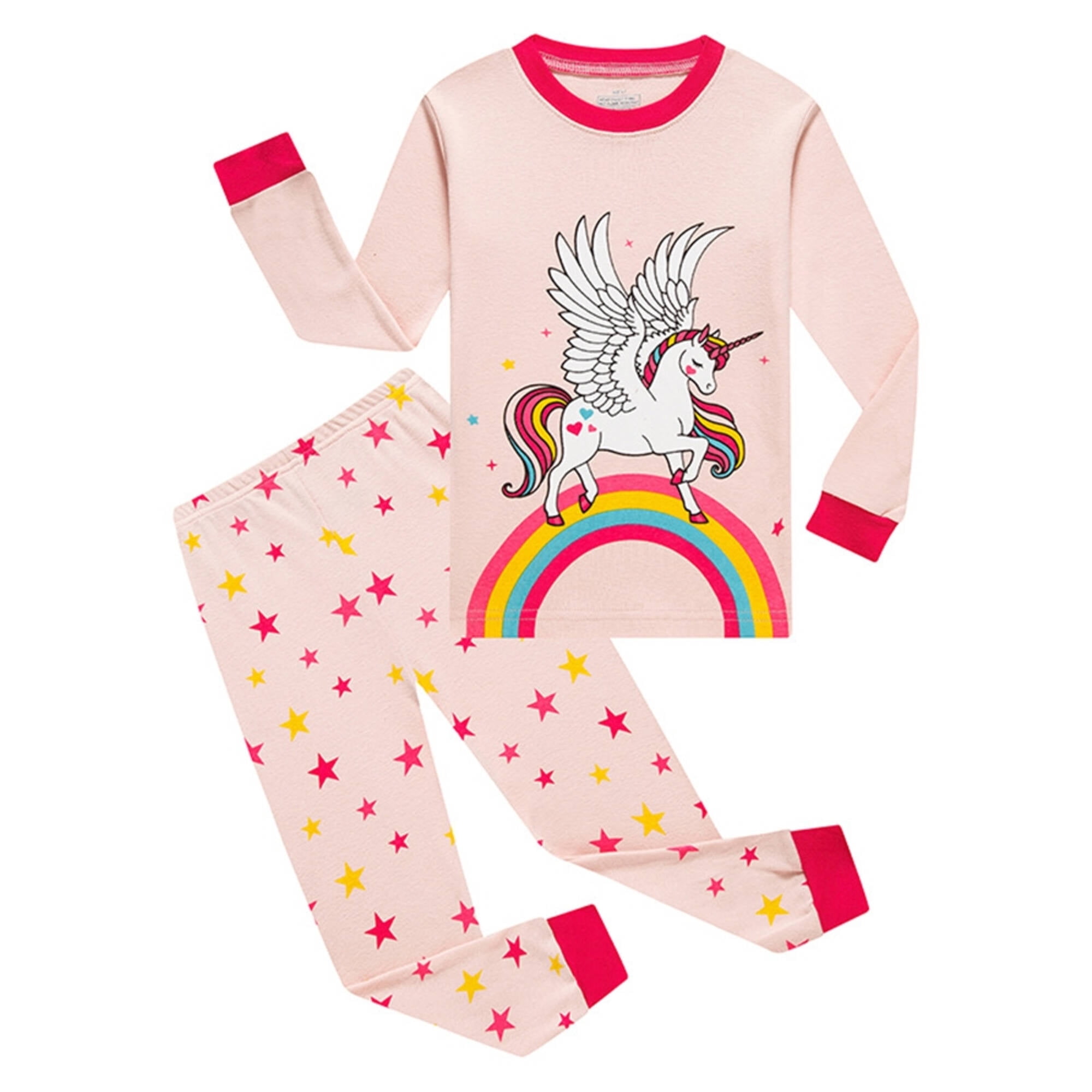 Girls Pajamas Sets Long Sleeve Unicorn Rainbow Pajamas 100% Cotton Kids ...