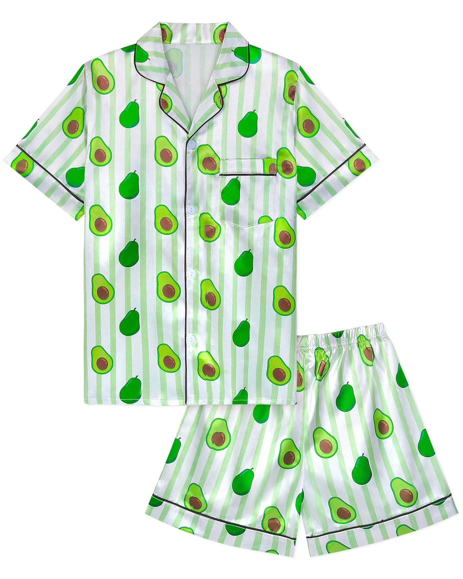Girls Pajamas Silk PJS Set Pink Bow Satin Sleepwear Short Sleeve ...