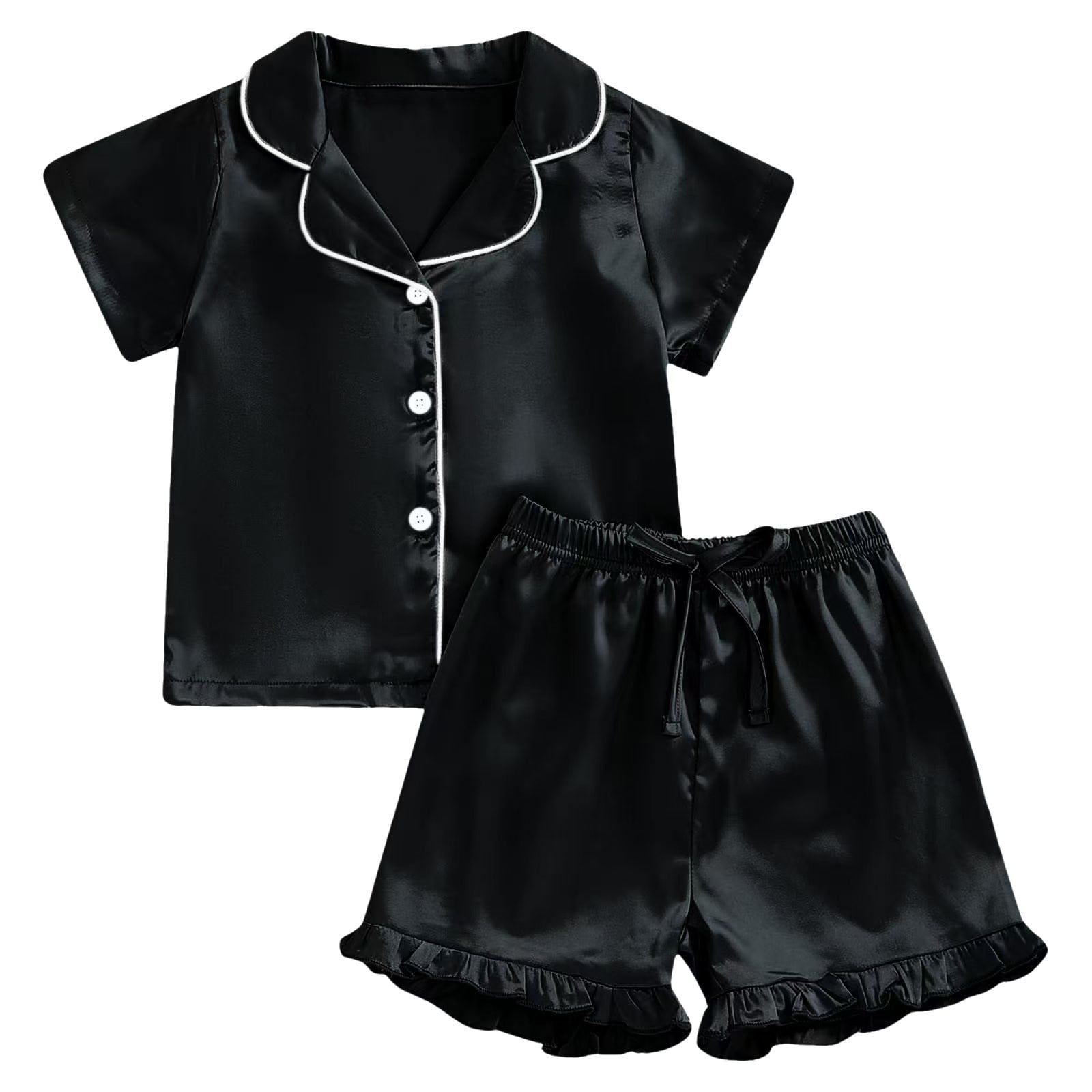 Girls Pajamas Silk Satin Pajama Sleepwear Button Down Pj Set Loungewear ...