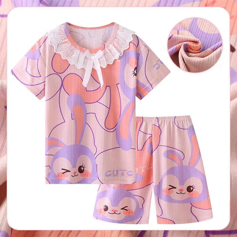 Girls' Pajamas Summer Short Sleeved Shorts Two-piece Set Jacquard ...