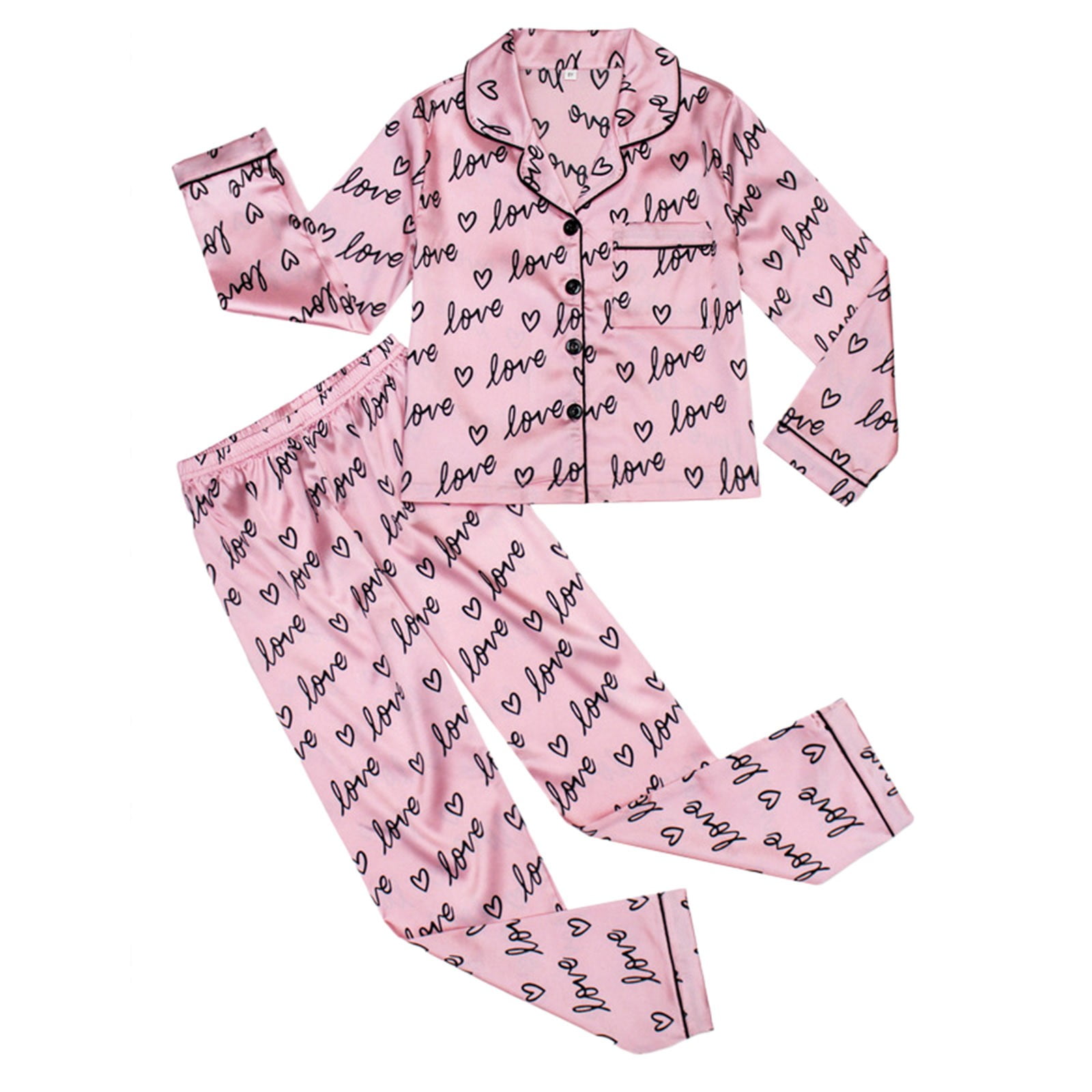 Girls Pajamas Two-Piece Set Satin Sleepwear Outfit Set 2Pj Silk ...