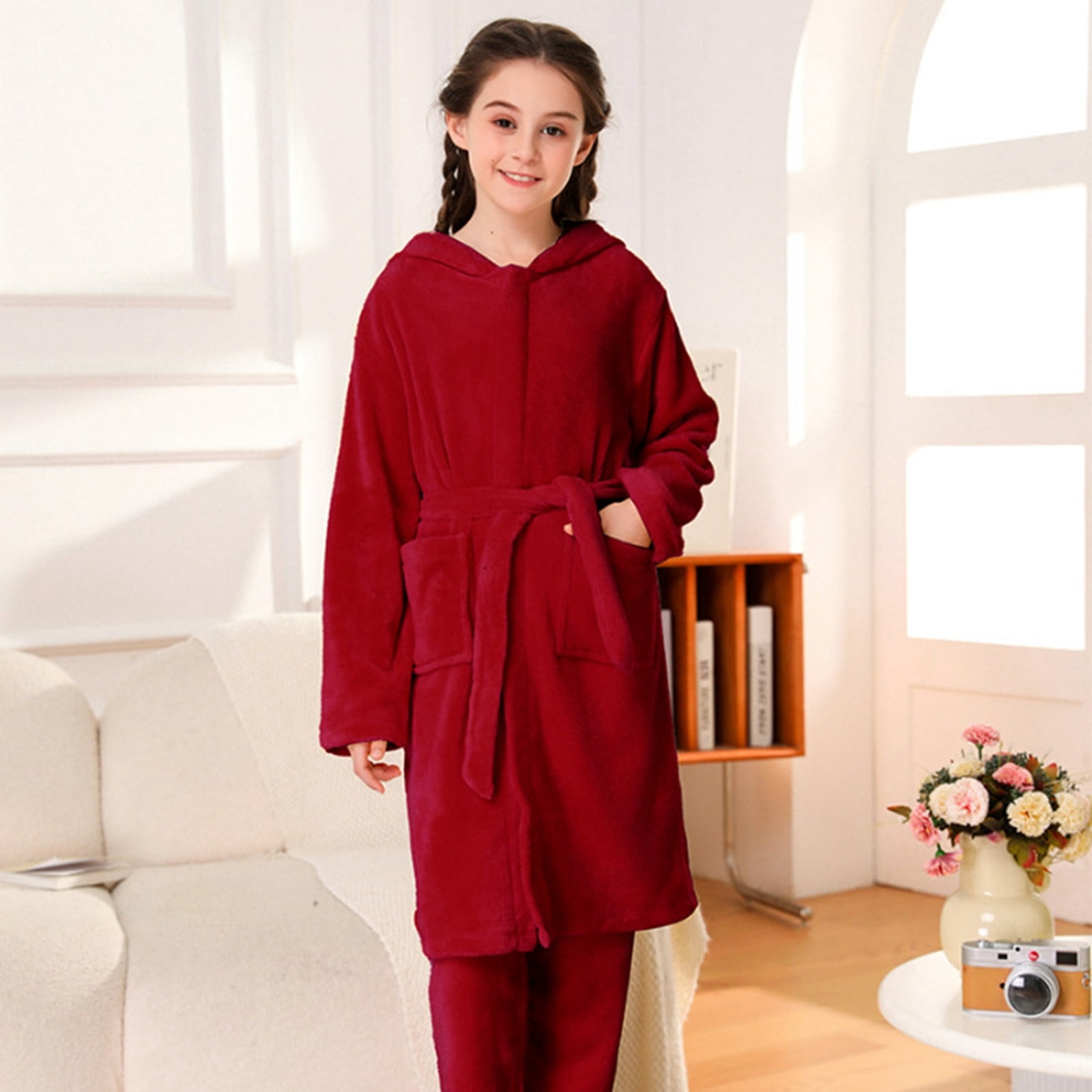 Girls' Pajamas for Autumn and Winter Baby Coral Dress Home Wear ...