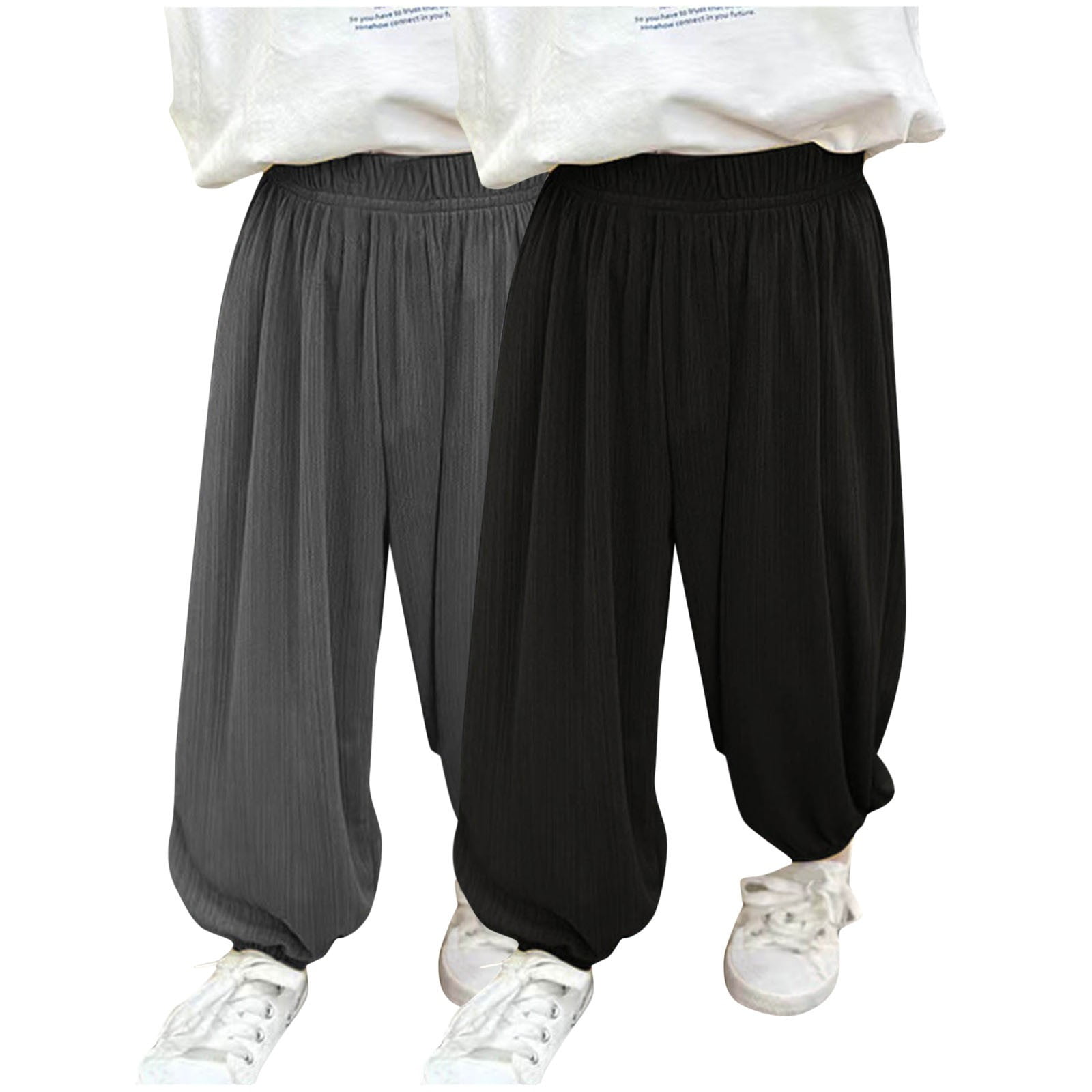 Girls Pants 2 Pack - Soft Cotton Summer Cooling Long Pants Loose Fit ...