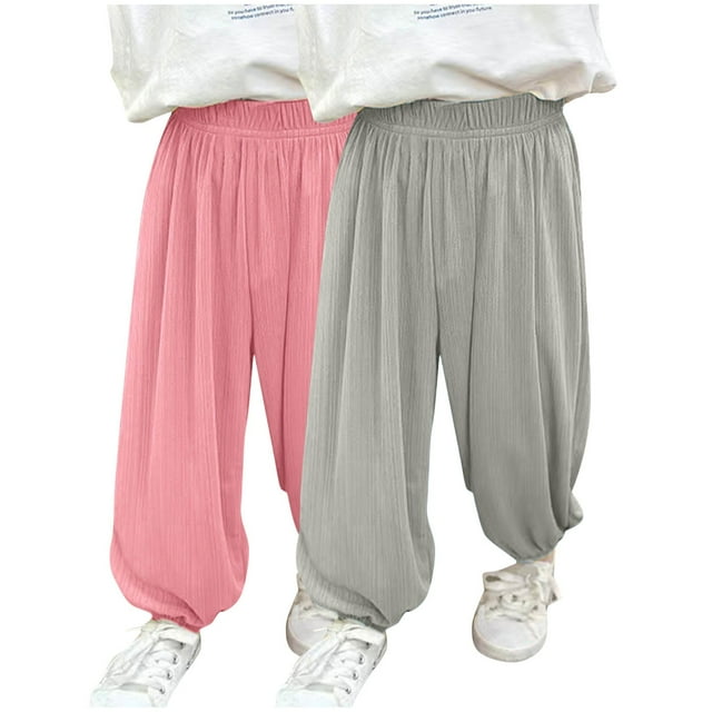 Girls Pants 2 Pack - Soft Cotton Summer Cooling Long Pants Loose Fit ...