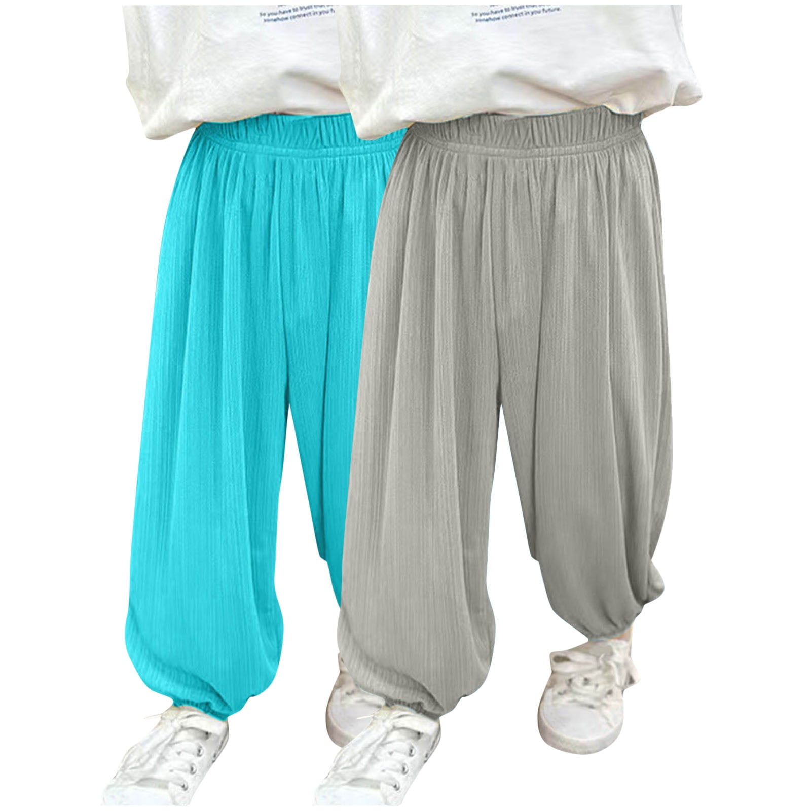 Girls Pants 2 Pack - Soft Cotton Summer Cooling Long Pants Loose Fit ...