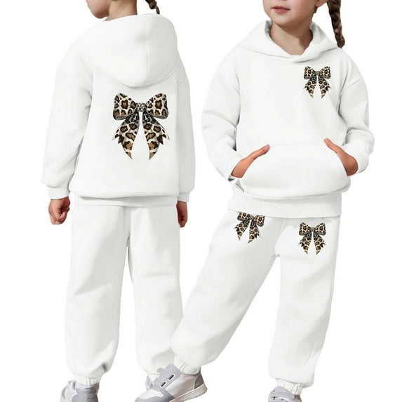 Girls Pants Sets Bow Print Design Pullover Hoodie Jogger Outfits ...