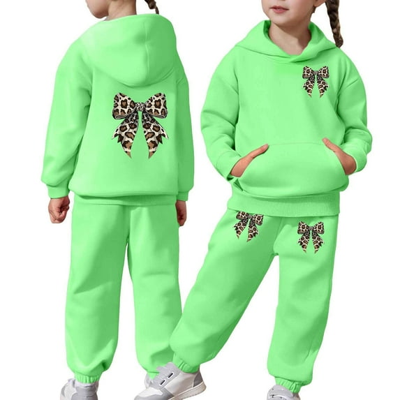 Girls Pants Sets Bow Print Design Pullover Hoodie Jogger Outfits ...
