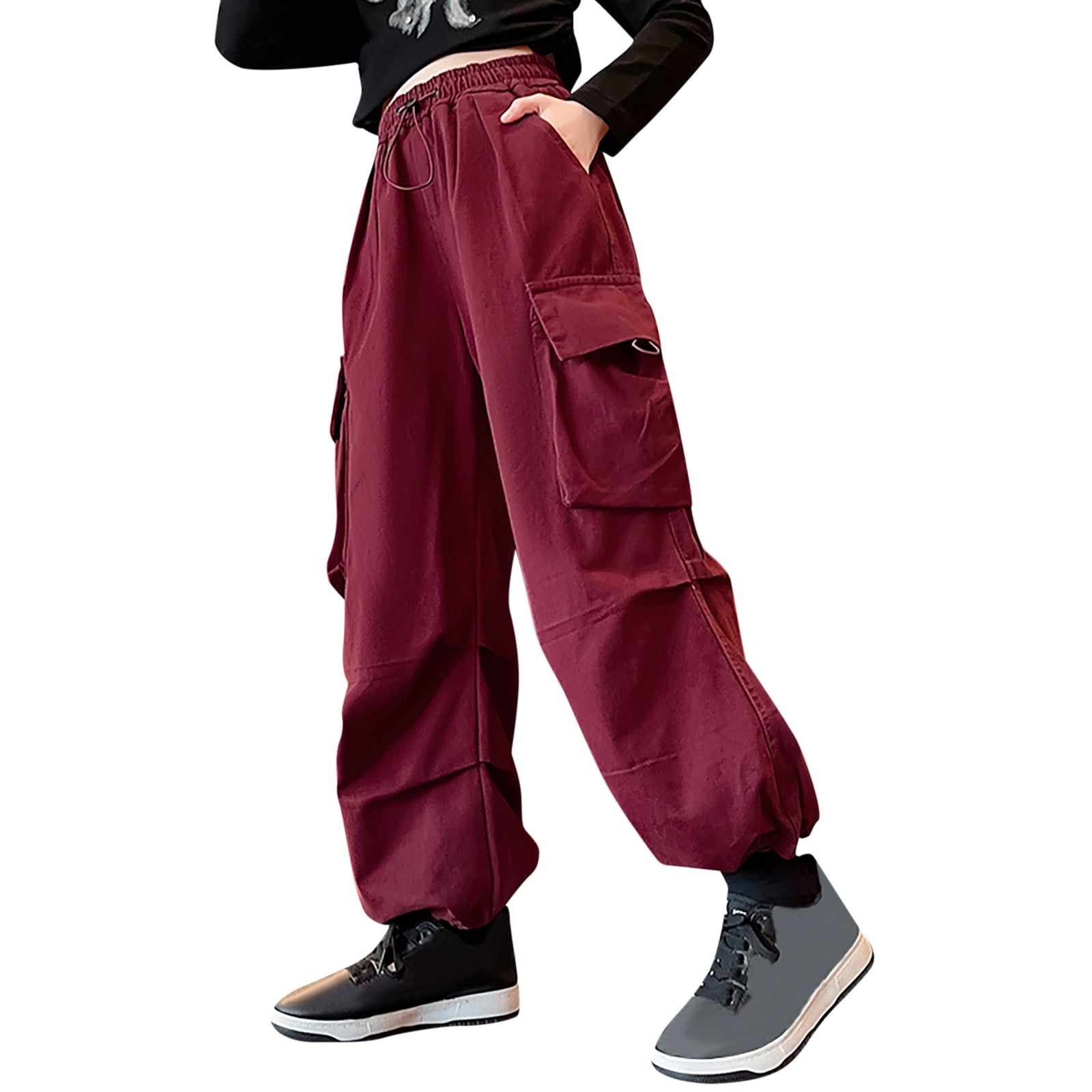 Girls Pants Size 10-12 Wide Leg Girls Cargo Pants High Waisted Casual ...