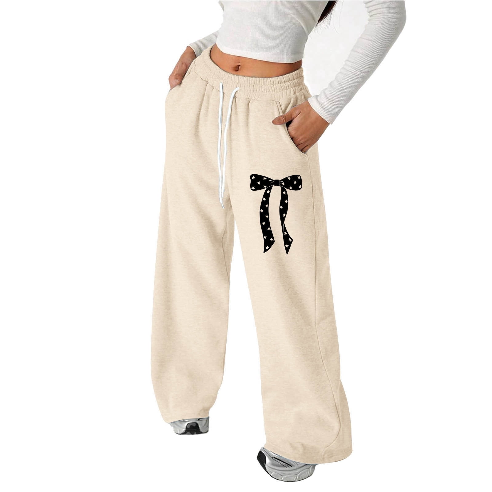 Girls Pants Size 4-5Y Kids Bow Knot Loose Fit Sweatpants Everyday Solid ...
