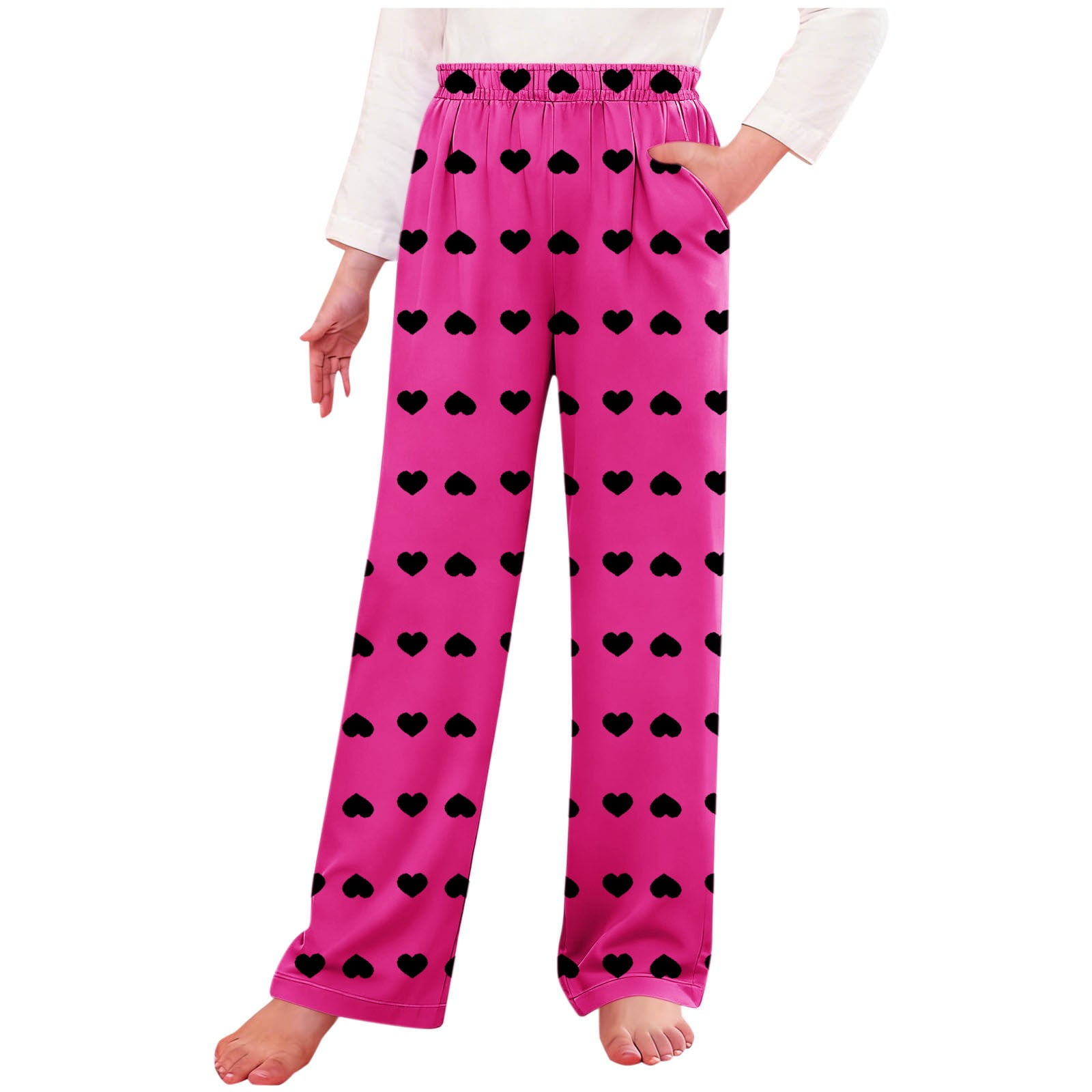 Girls Pants Valentine's Day Heart Graphic Wide Leg Trousers Loungewear ...