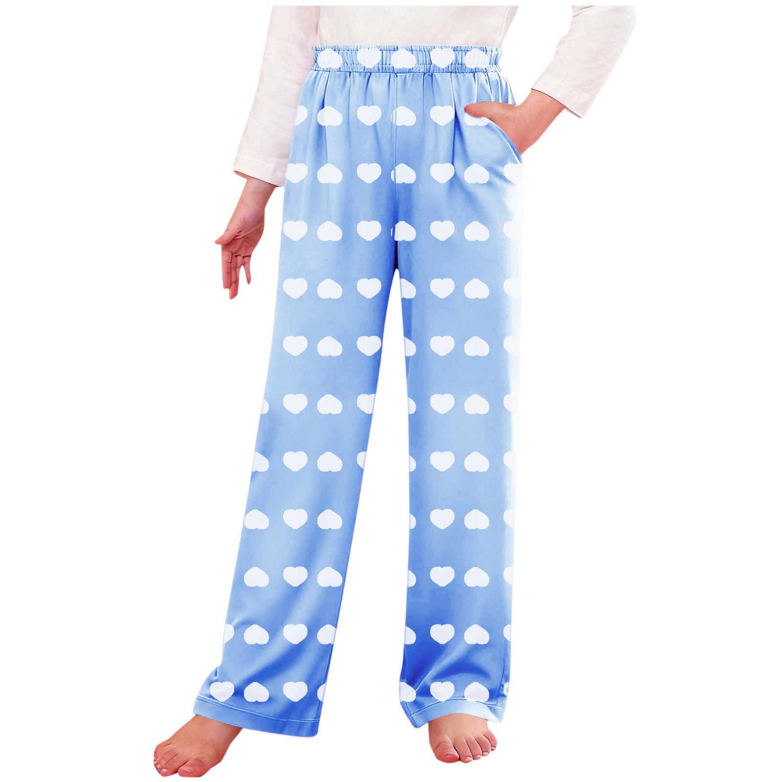 Girls Pants Valentine's Day Heart Graphic Wide Leg Trousers Loungewear ...