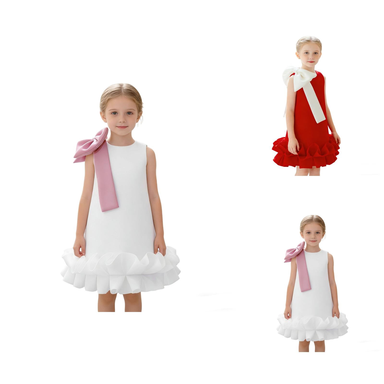Girls Party Dress With 3D Bow Layered Skirt Ruffled Lace Trim Girl ...