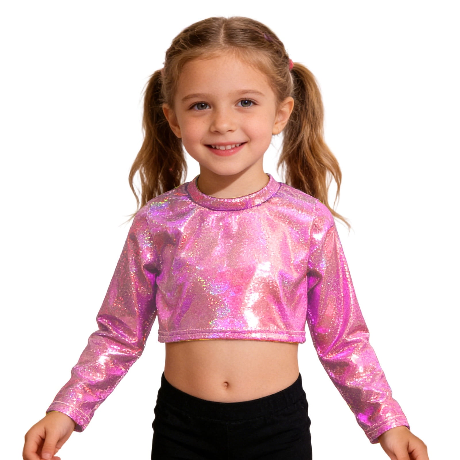 Girls Party Performance Shirt Long Sleeve Top with Shiny Glitter ...
