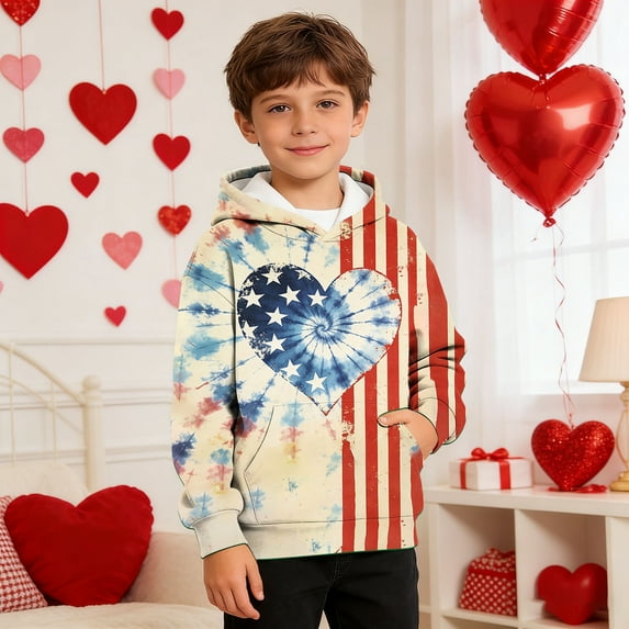 Girls Patriotic American Flag Tie Dye Heart Hoodie 4th July ...