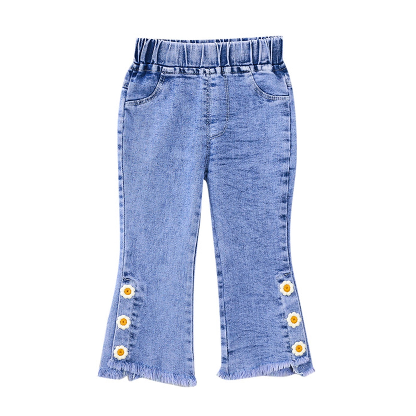 Girls Personality Fashion Pants Denim Elastic Wasit Wide Leg Denim ...