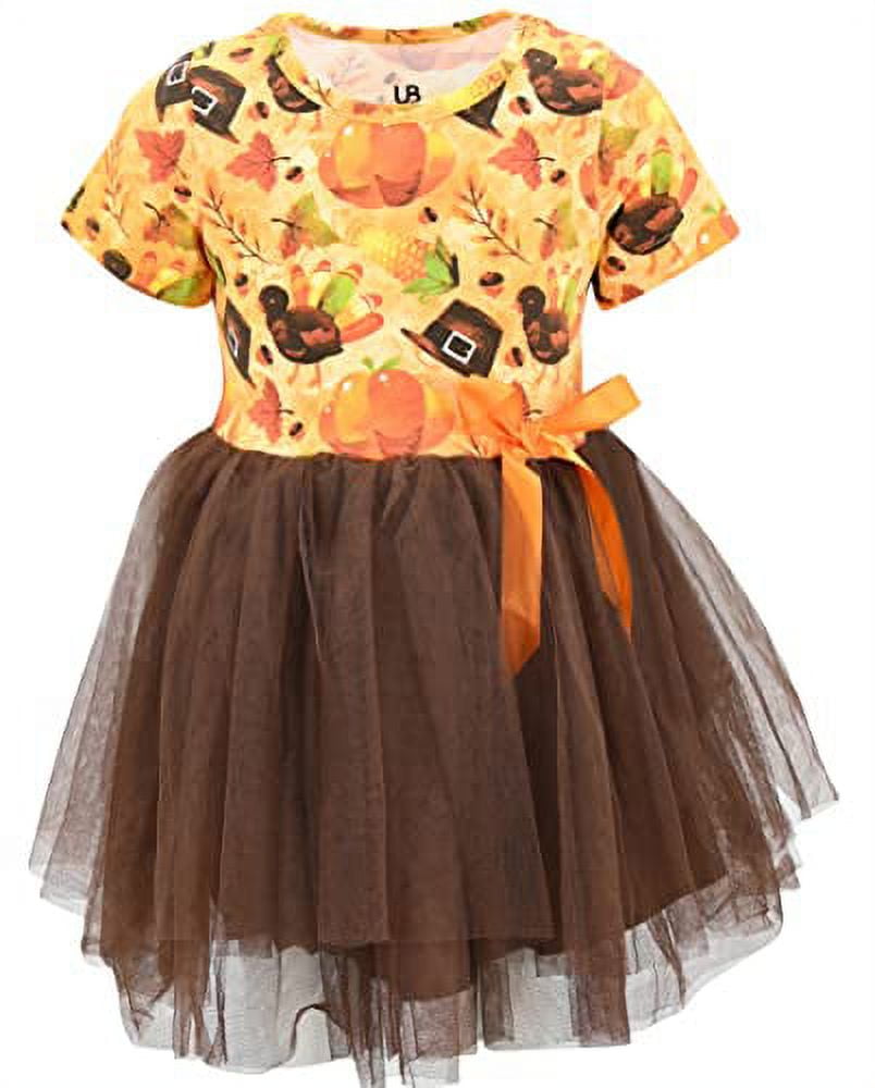 Girls Pilgrim Turkey Print Thanksgiving Tutu Dress Outfit Clothes (2Y ...