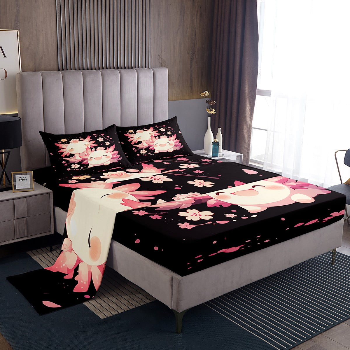Pink Axolotl King Sheet Sets Kawaii Axolotl Themed Sheets,Pink Cherry ...
