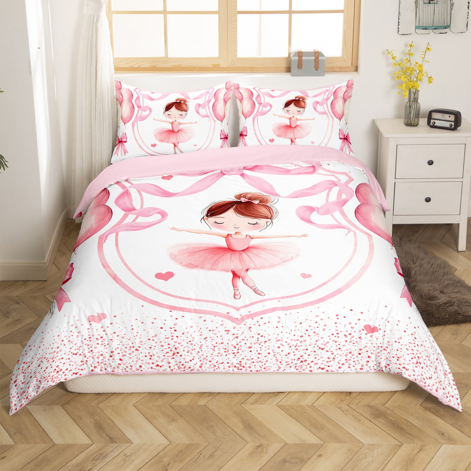 Pink Ballet Bedding Set Full Size,Cute Pink Bow Duvet Cover Room Decor ...