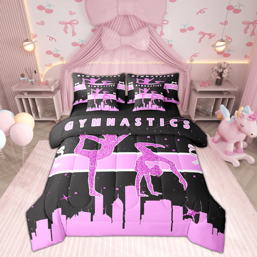 Pink Bedding Comforter Sets 7pcs Girly Gymnastics Bed in a Bag Dance ...