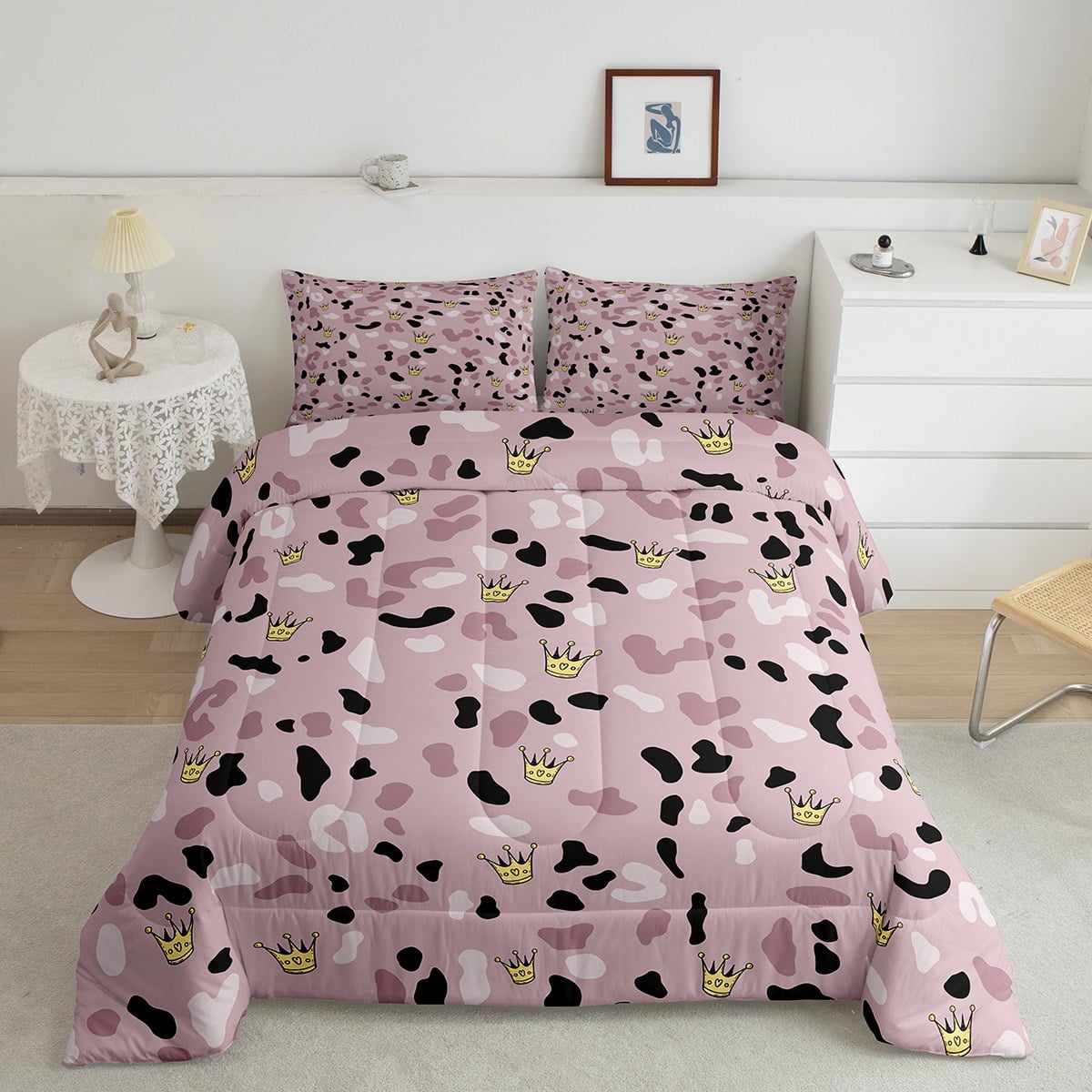 Pink Bedding Set Twin Girly Leopard Print Comforter Set, Chic Princess ...