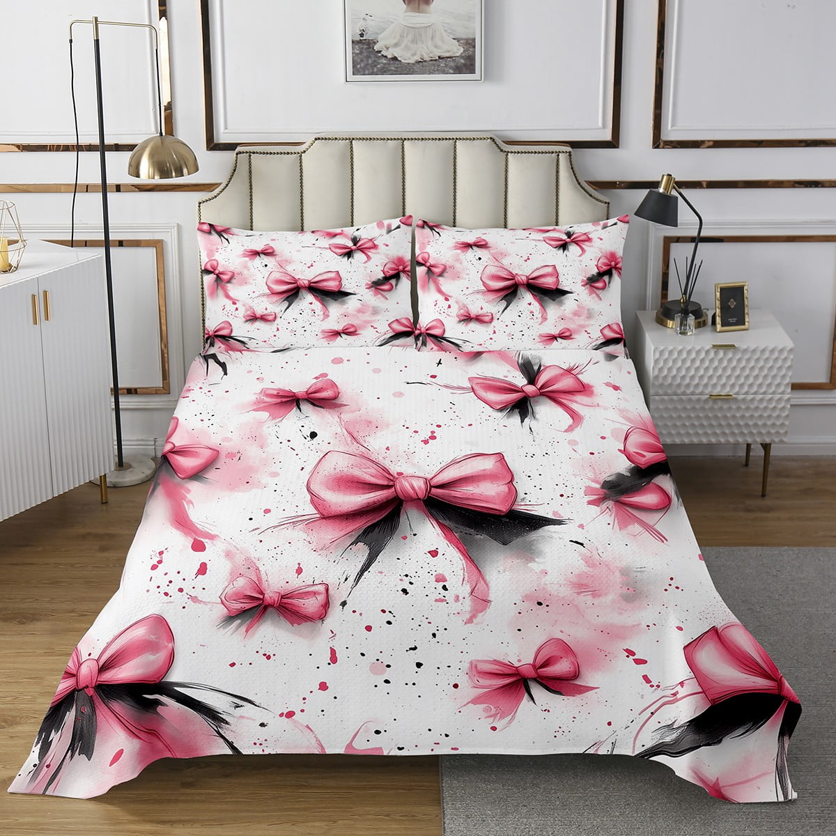 Pink Bow Knots Bedspread Set Twin Size,Princess Dreamy Vintage ...