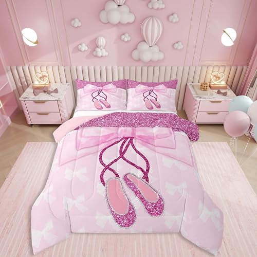 Girls Pink Bowknot Comforter Set King,Princess Ballet Bedding for Kids ...