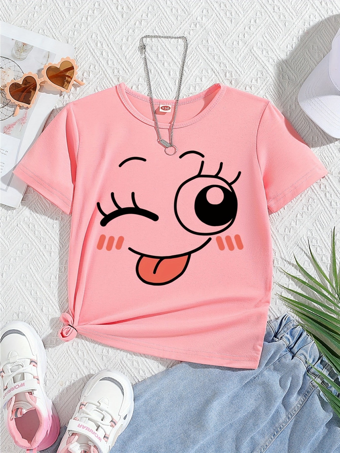 Girls' Pink Cartoon Graphic T-Shirt | 100% Cotton | Round Neck, Short ...