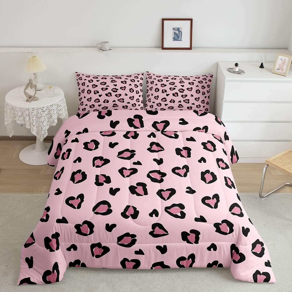 Girls Pink Comforter Set Twin Animal Print Bedding for Kids Teens ...