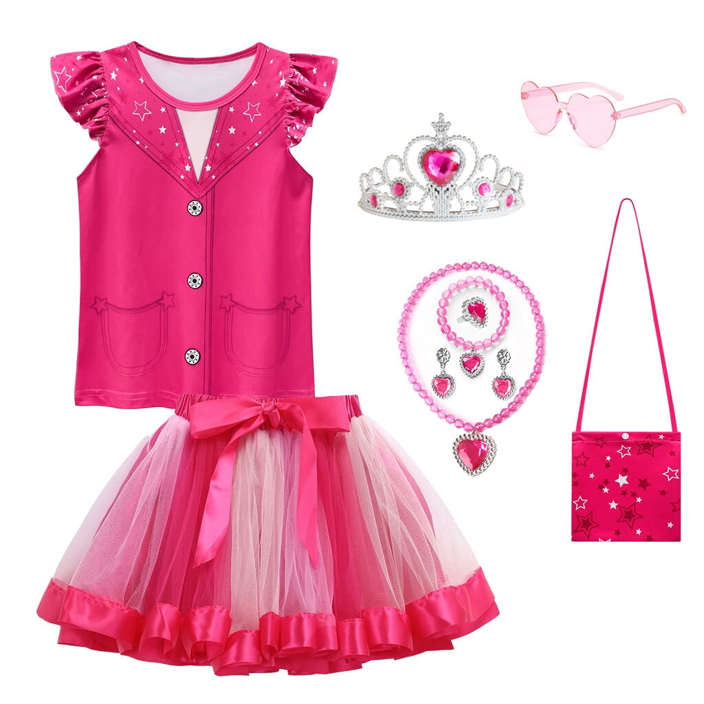 Girls Pink Costume Set rainbow Tutu Dress For Kids Movie Cosplay Dress ...