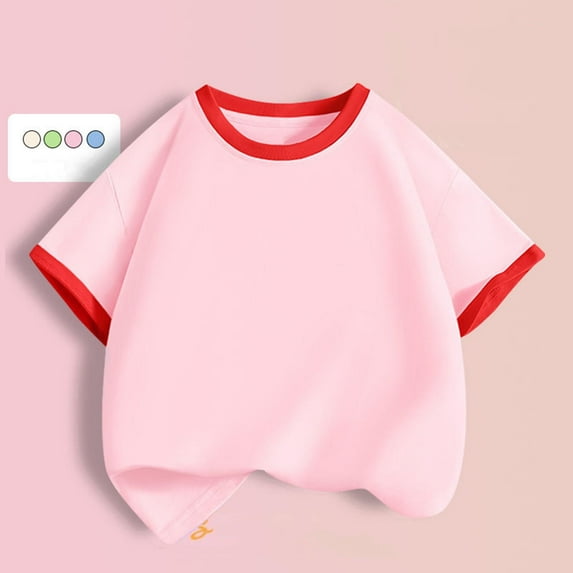 Girls Pink Cotton T-Shirt, Kids Short Sleeve Crew Neck Tee with ...