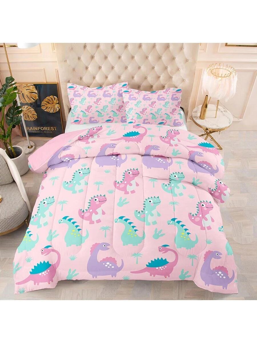 Girls Pink Dinosaur Bedding Twin/Full/Queen Comforter Set For Boys ...