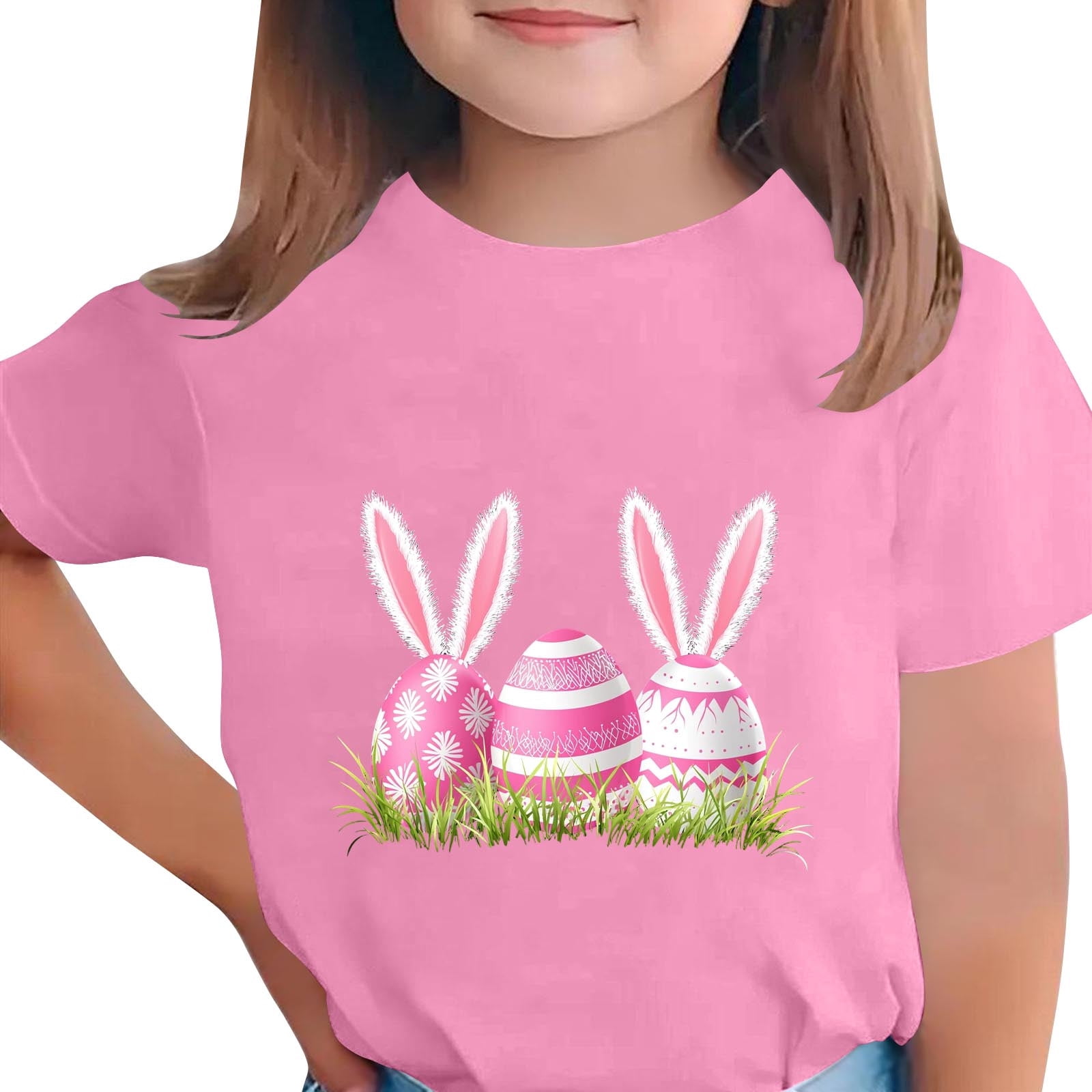 Girls Pink Easter Bunny Graphic T-Shirt, Soft Stretch Short Sleeve Kids ...