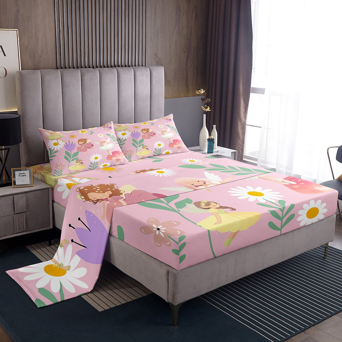 Pink Fairy Bedding Set Full Size,Cute Floral Fairy Bed Sheets Set ...