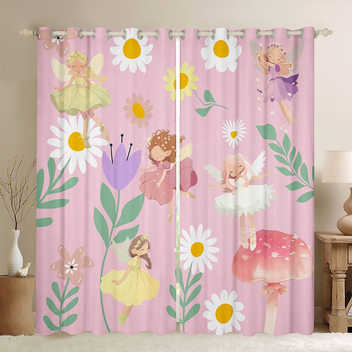 Pink Fairy Curtains Drapes,Cute Floral Fairy Curtains Bedroom Decor ...