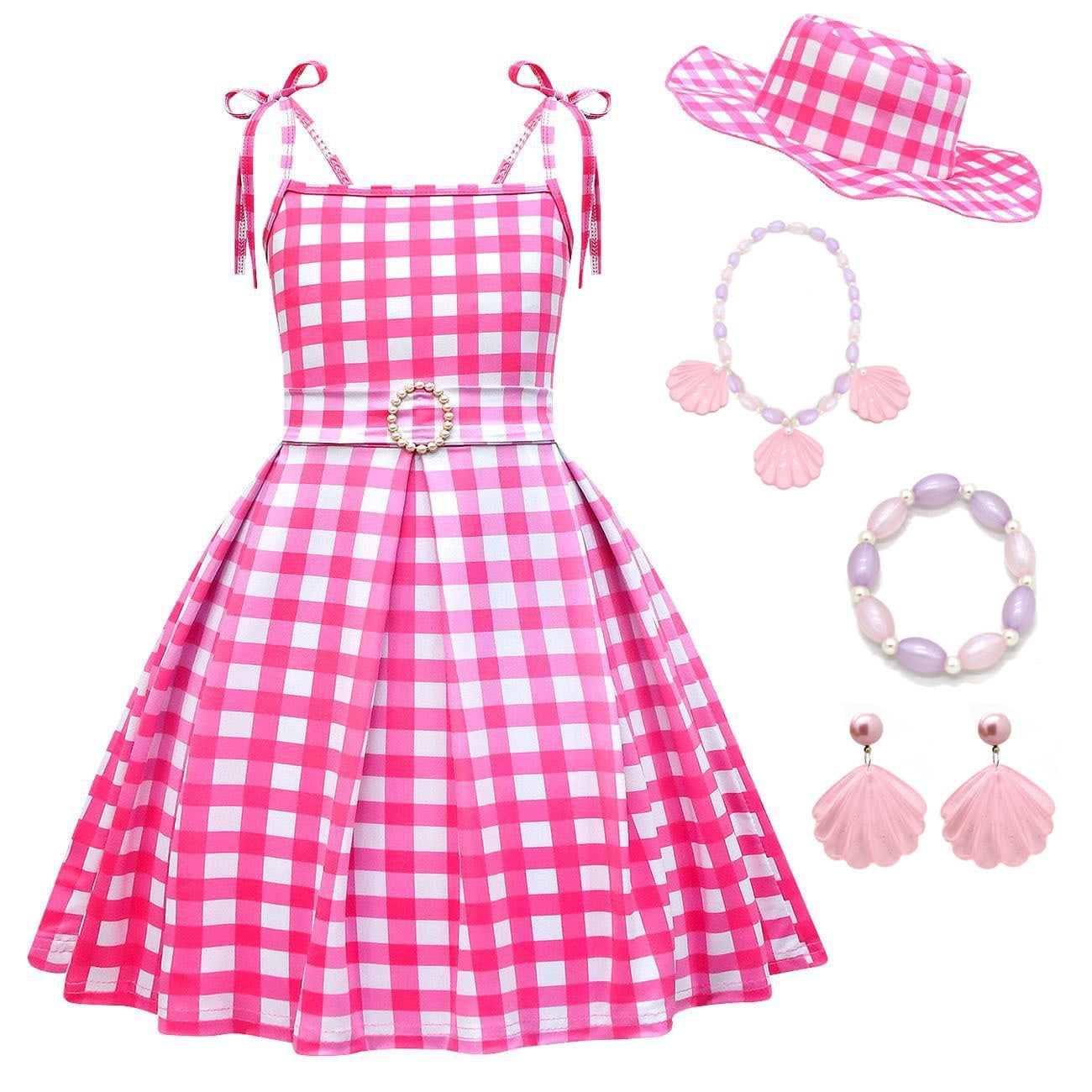 Girls Pink Plaid Dress Margot Robbie Movie Cosplay Outfit Halloween ...