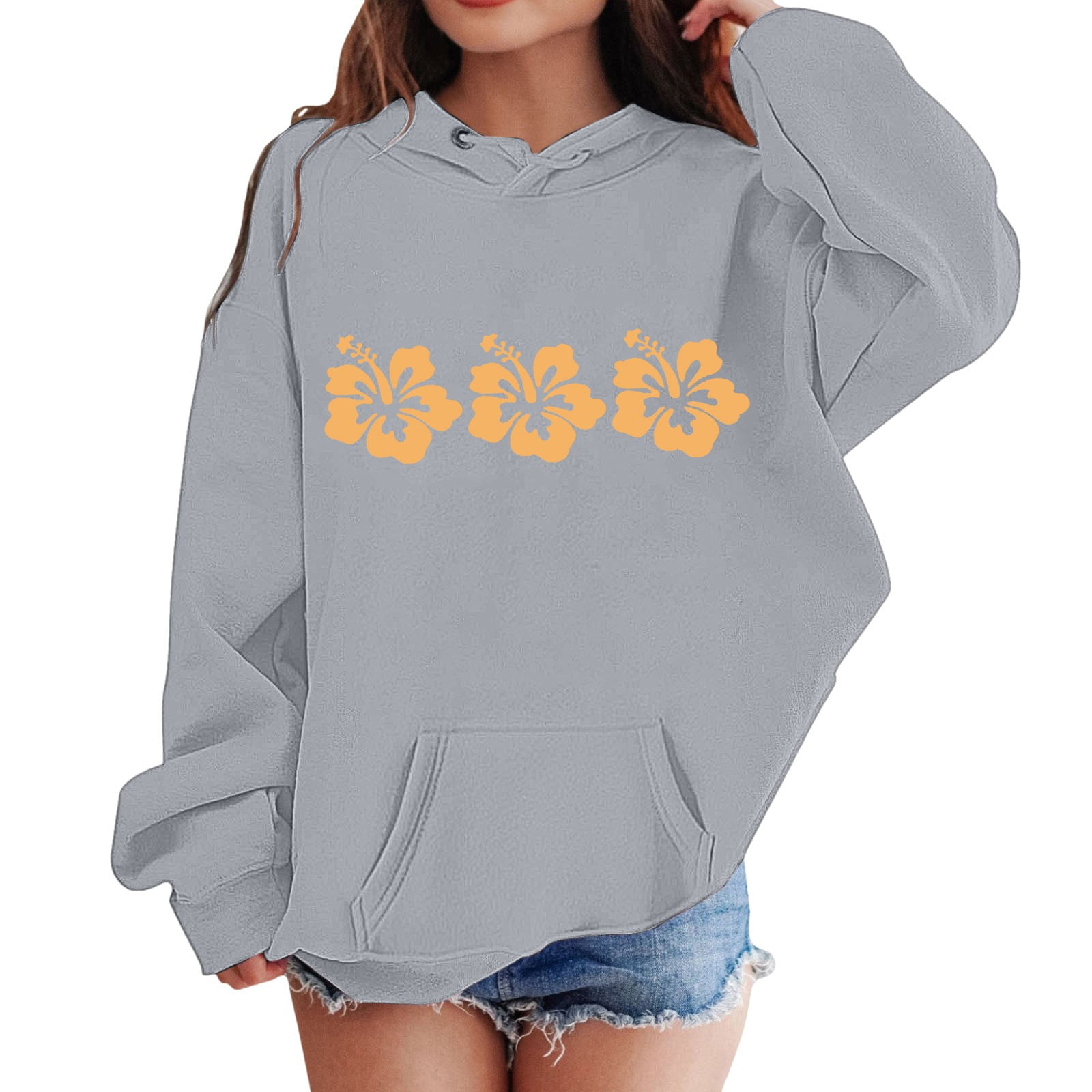 Girls Pink Pom Puff Hoodie Floral Graphic Hoodies Warm Long Sleeve ...