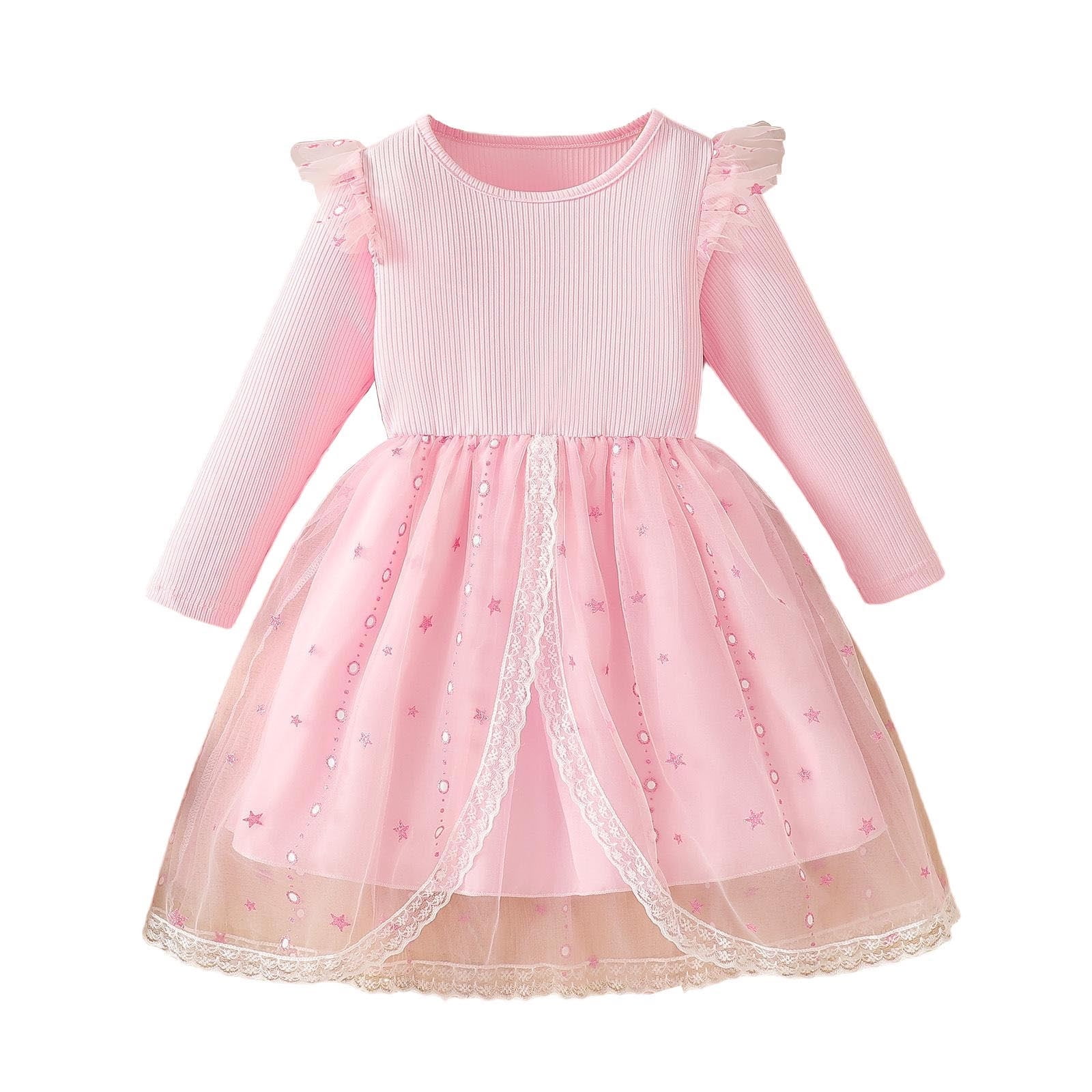 Girls Pink Princess Dress Long Sleeve Tulle Party Dress for Birthday ...