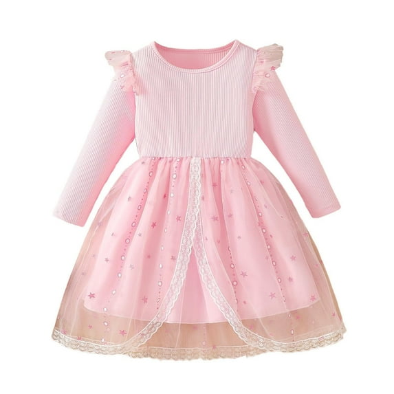 Girls Pink Princess Dress Long Sleeve Tulle Party Dress for Birthday ...