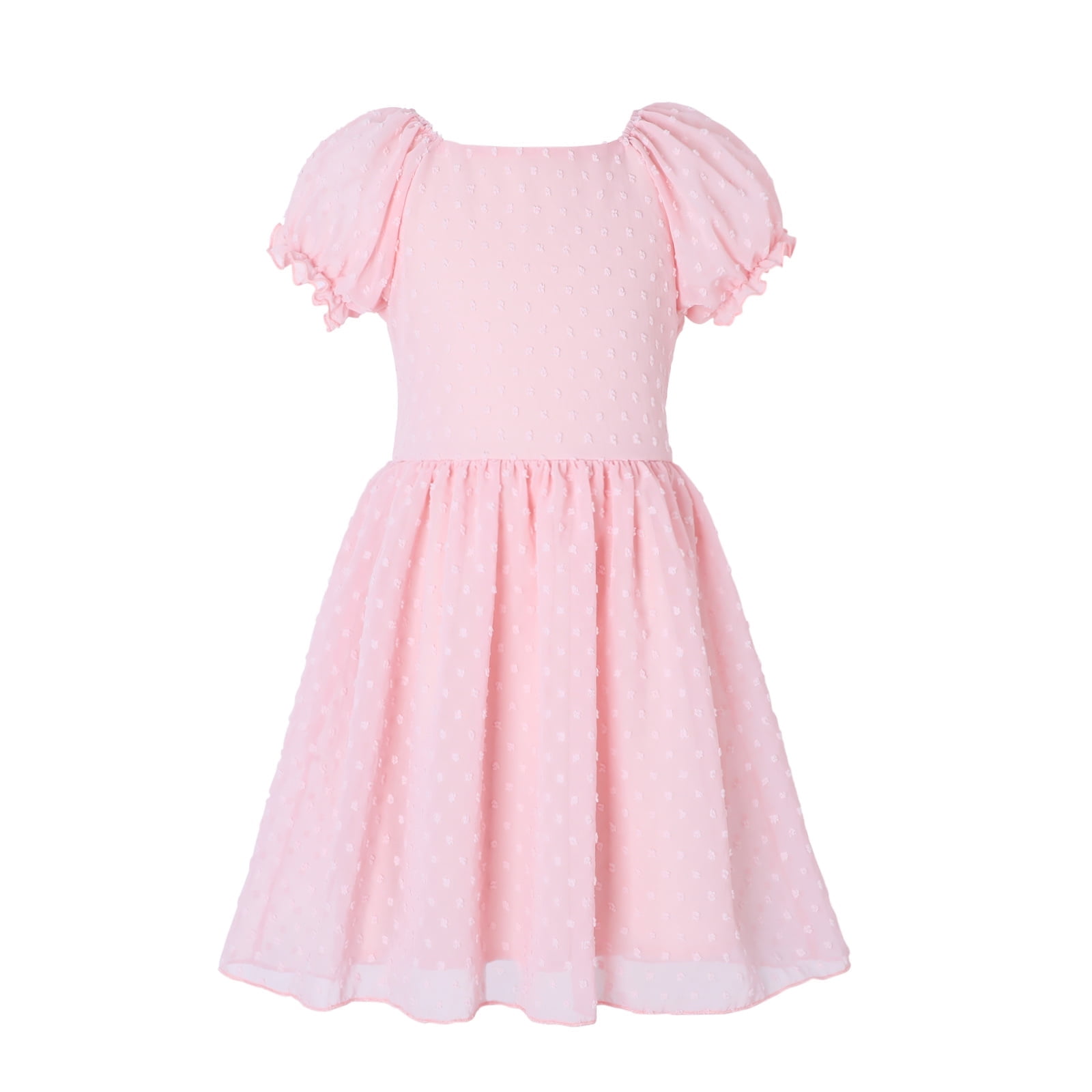 Girls Pink Puff Sleeve Chiffon Dress with Bow, Easter Spring Party ...