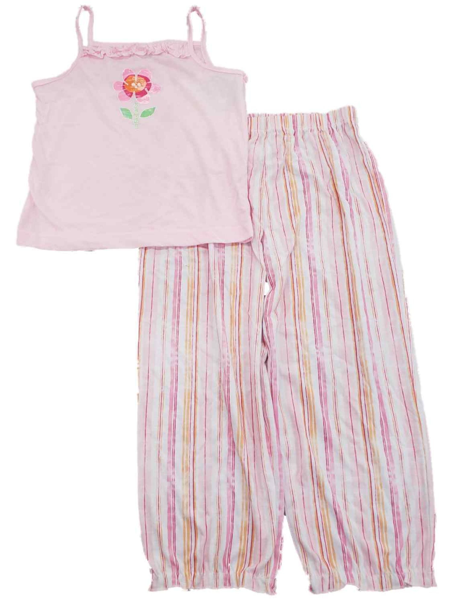 Girls Pink Upsa-Daisy Pajamas Ruffled Tank Top & Striped Pants 2 Pc ...