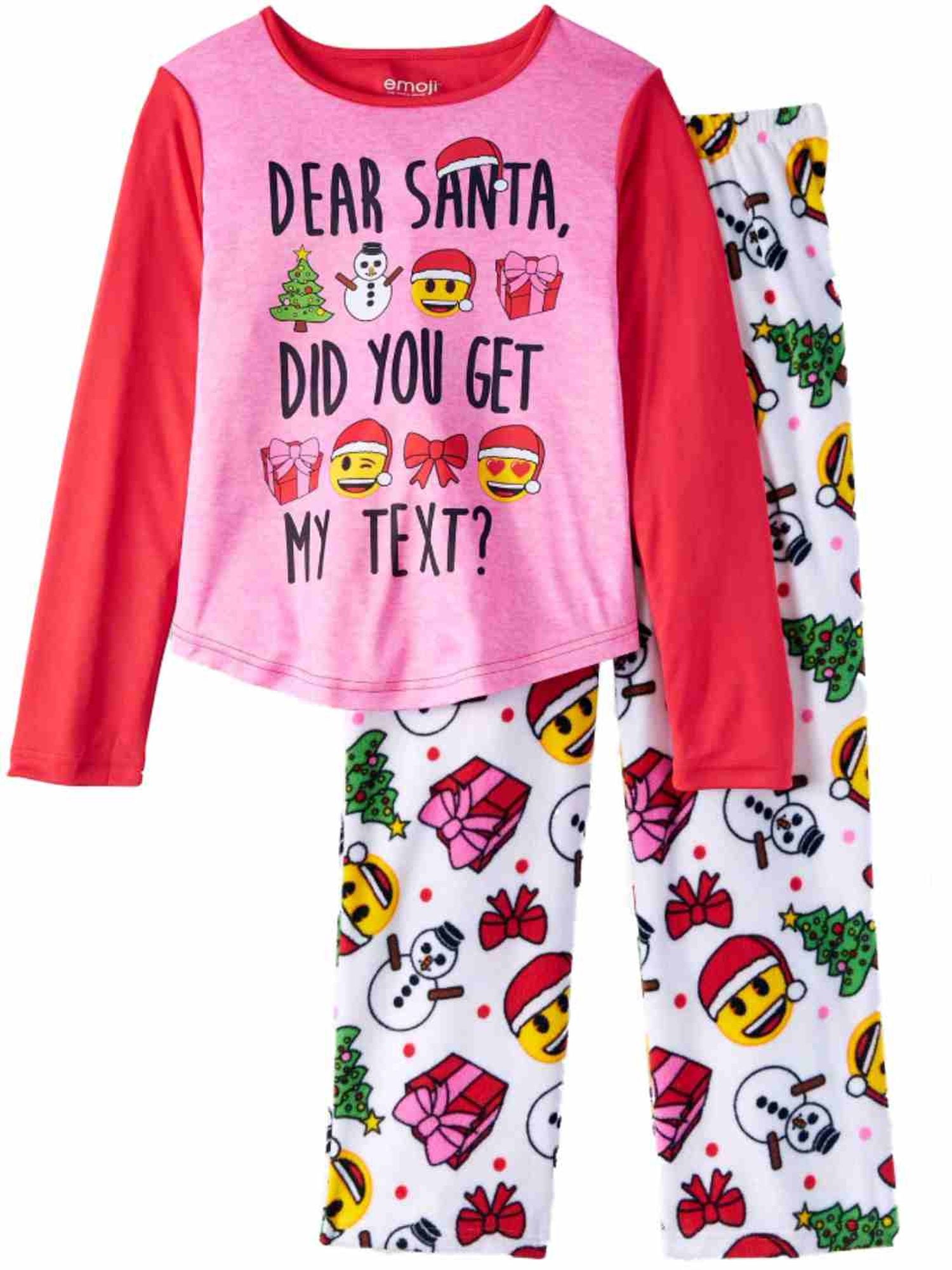 Girls Pink & White Emoji Dear Santa Text Christmas Present Holiday ...