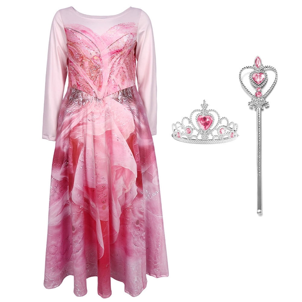 Girls Pink Witch Costume Halloween Glinda Cosplay Outfits with Crown ...