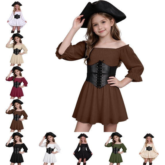 Girls Pirate Dress Off Shoulder Fairy Dress Girls with Corset Belt A ...
