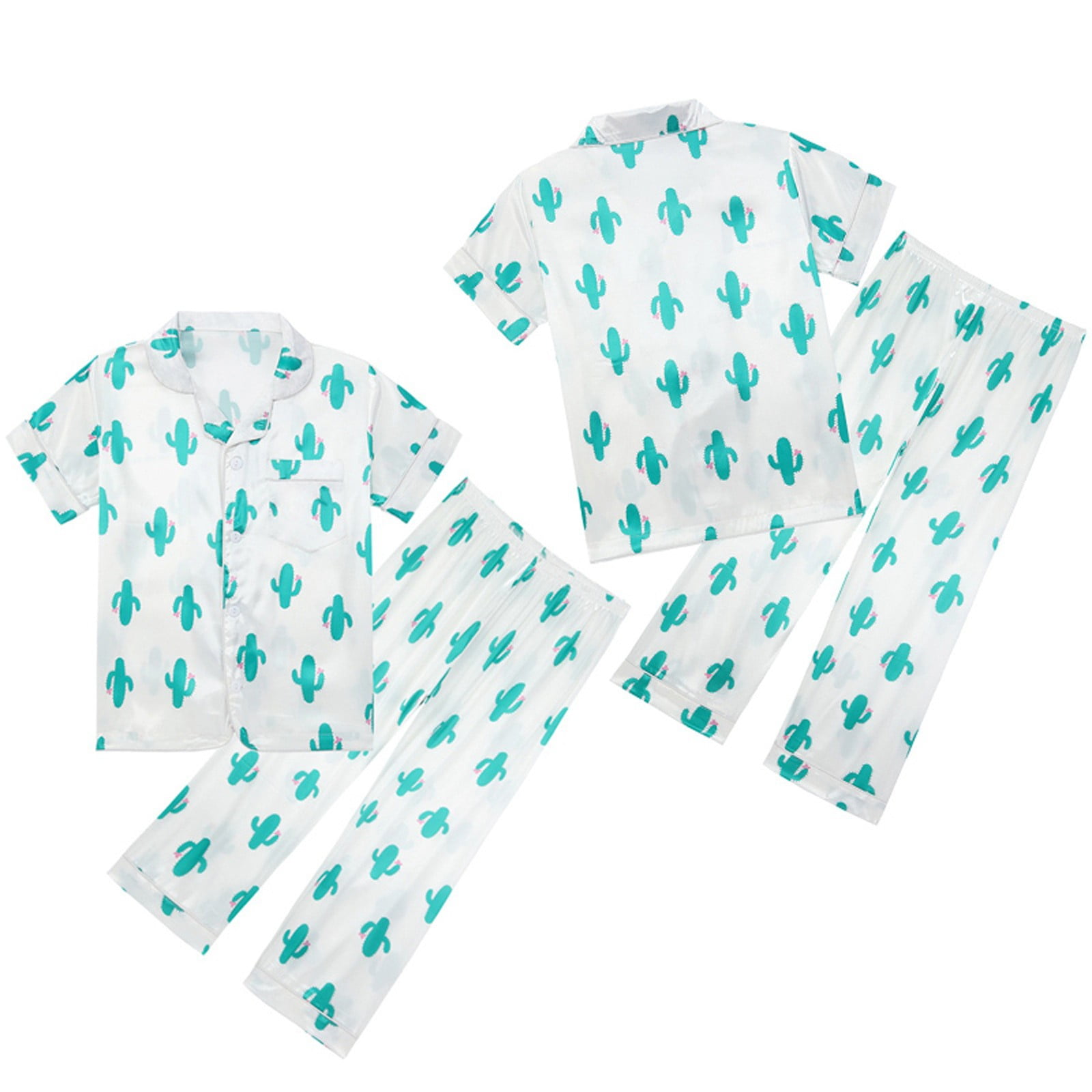 Girls Silk Pajama Girls Pjs Short Sleeve Button-Down Pjs Set Girl ...