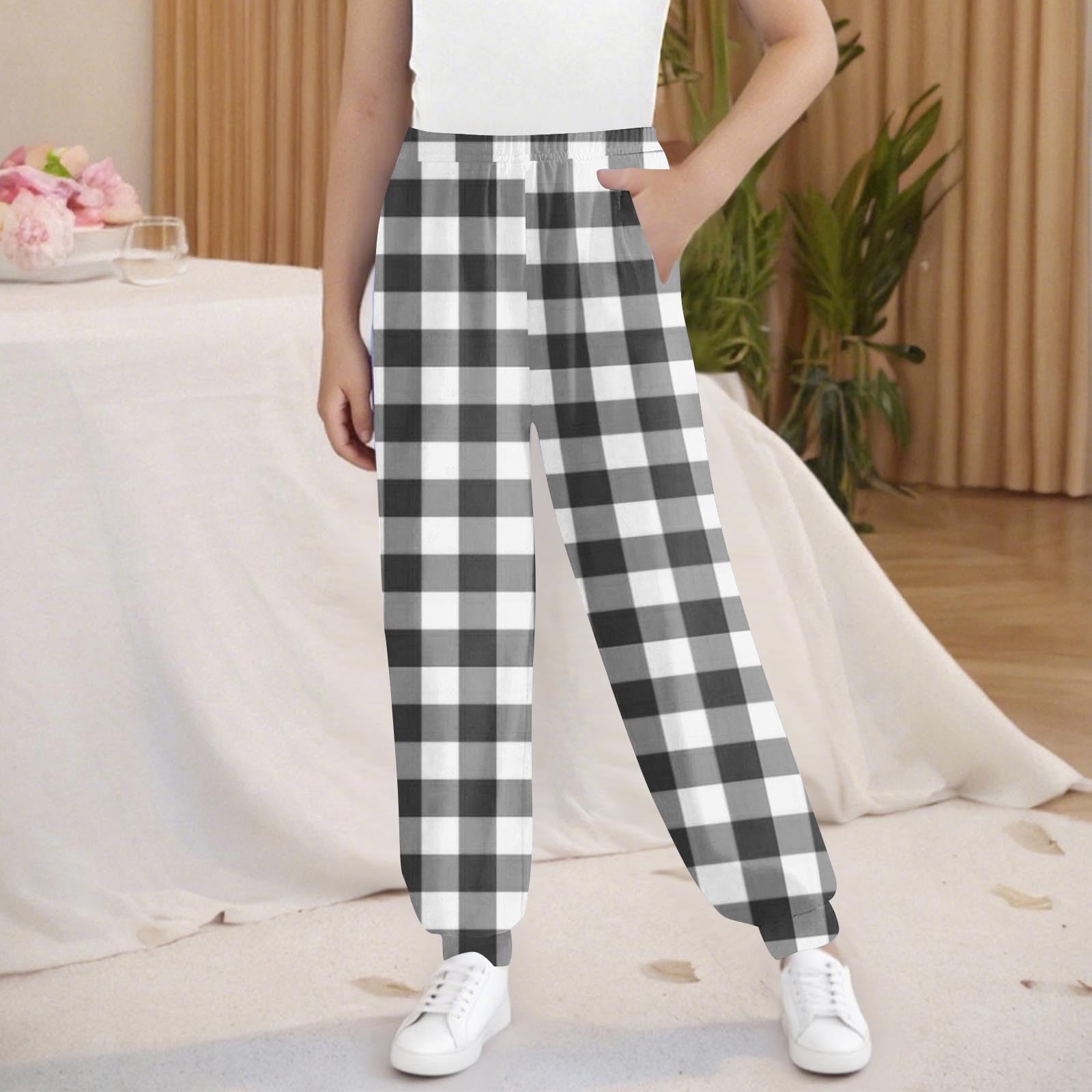Girls Plaid Cute Elastic Waist Pants Teen Soft Comfy Straight ...